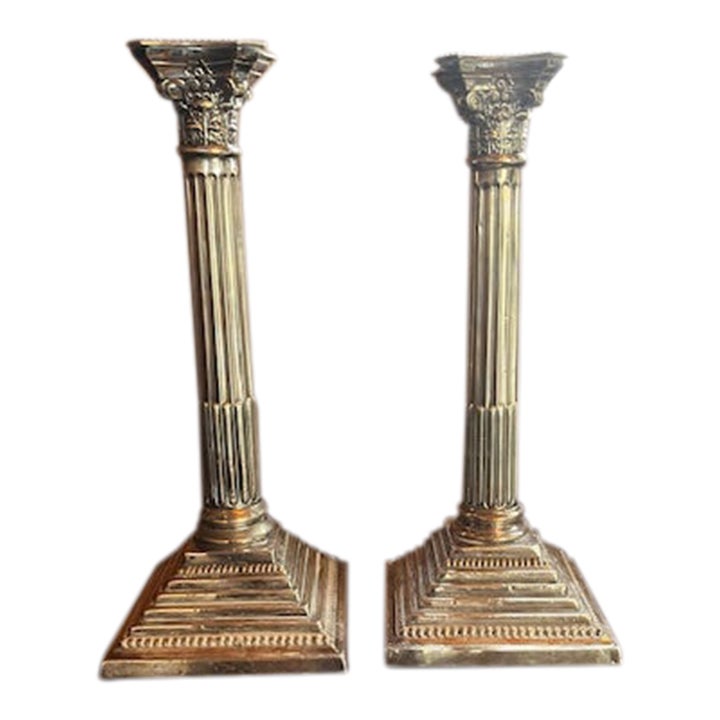 1920s Antique Sterling Silver Weighted Corinthian Column Candlesticks ...