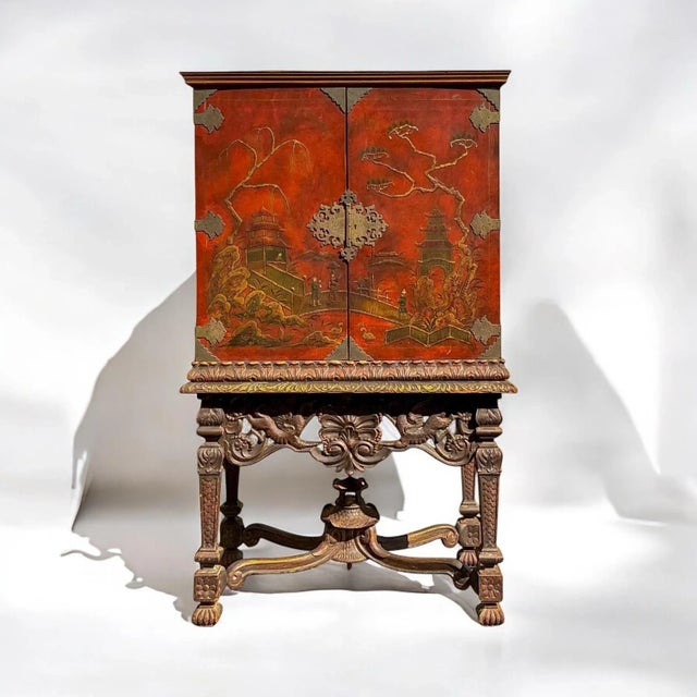 Early Georgian Style Chinoiserie Cabinet / Secretary Desk W/ Carved ...