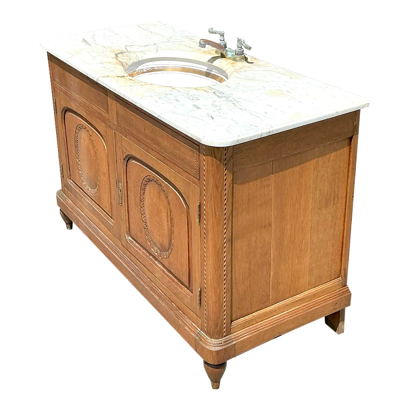 Vintage Traditional Carved Wooden Single Sink Vanity | Chairish