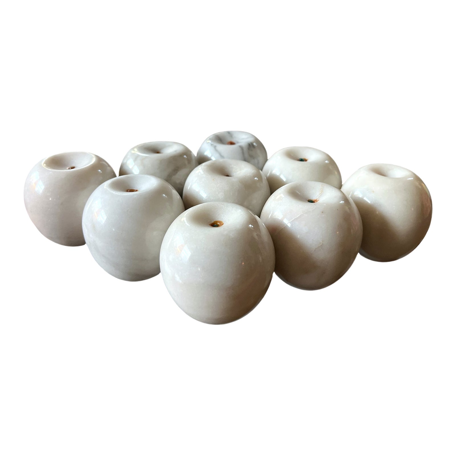 1990s Collection of Solid White Marble Apples - Set of 9 | Chairish