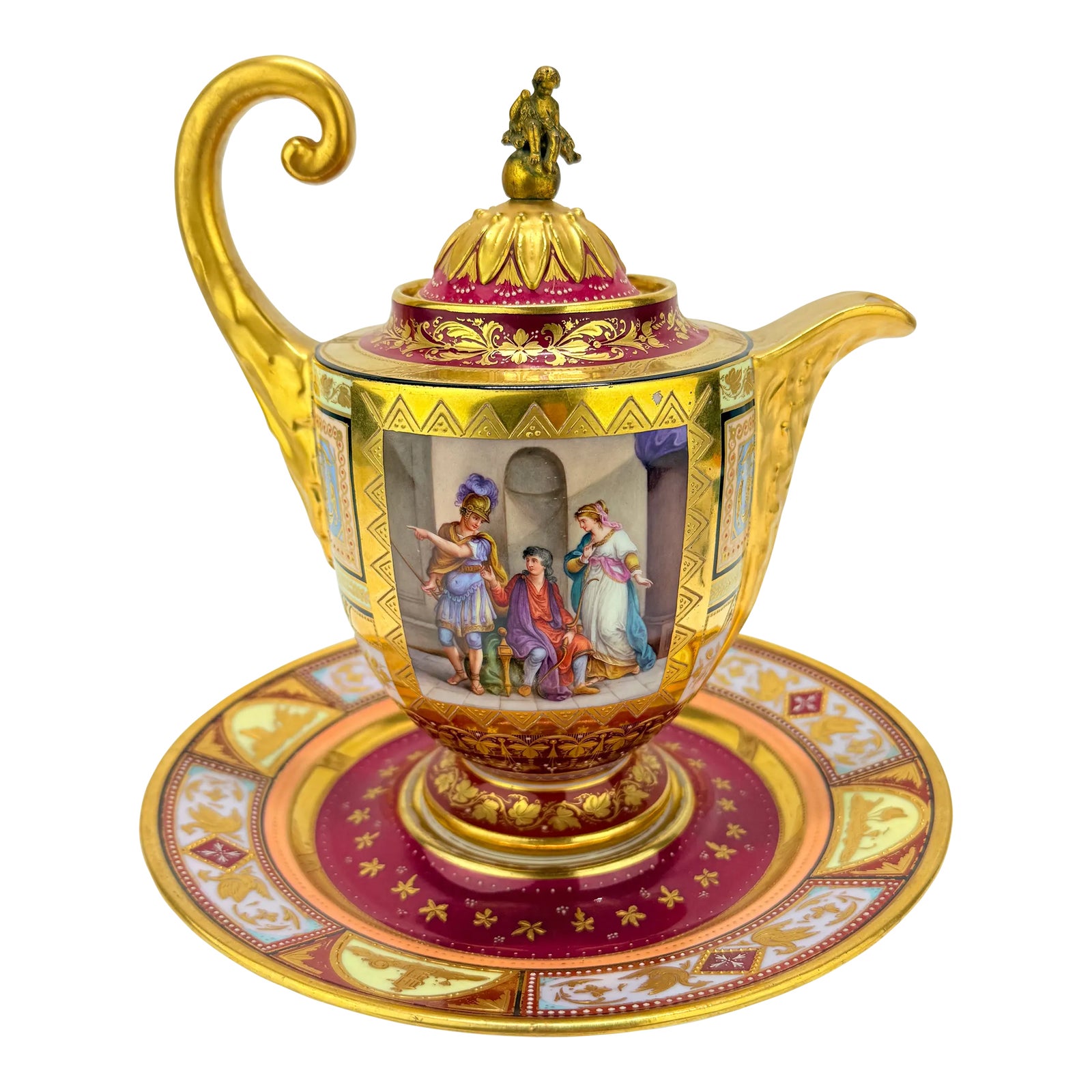 Royal Vienna Porcelain Covered Pitcher & Underplate Hector and Paris ...