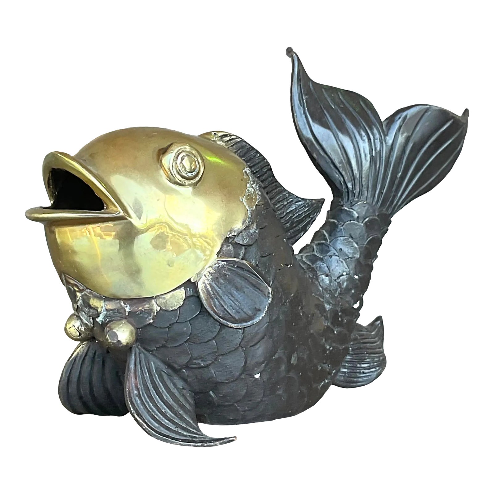 Vintage Boho Burnishes Brass Koi Fish | Chairish