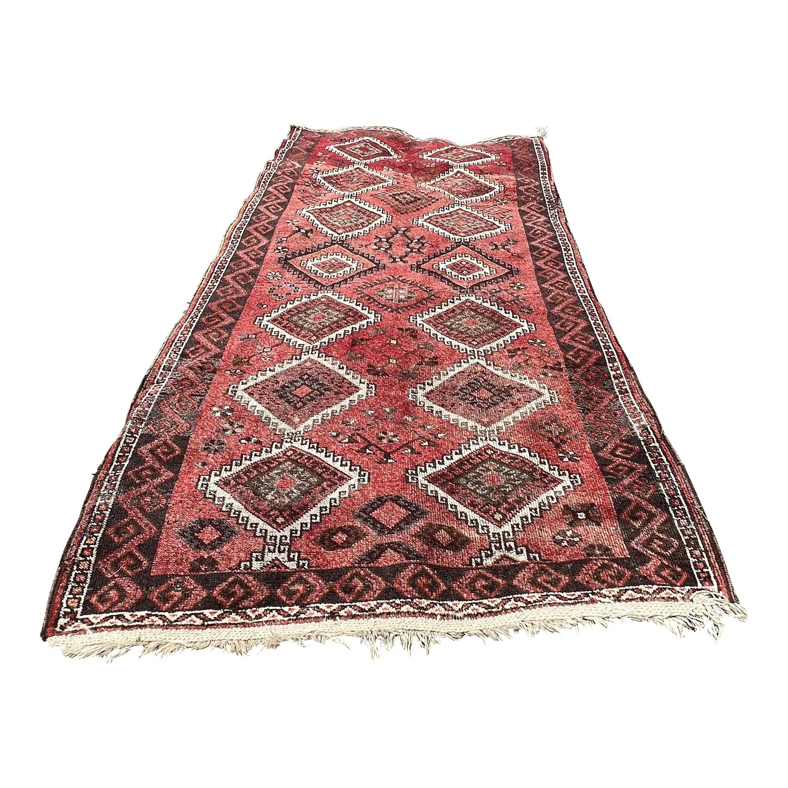 Kurdish Nomadic Tribal Wide Runner Rug With Geometric Pattern | Chairish