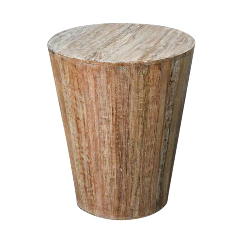 Distressed White Rustic Reclaimed Round Stool | Chairish