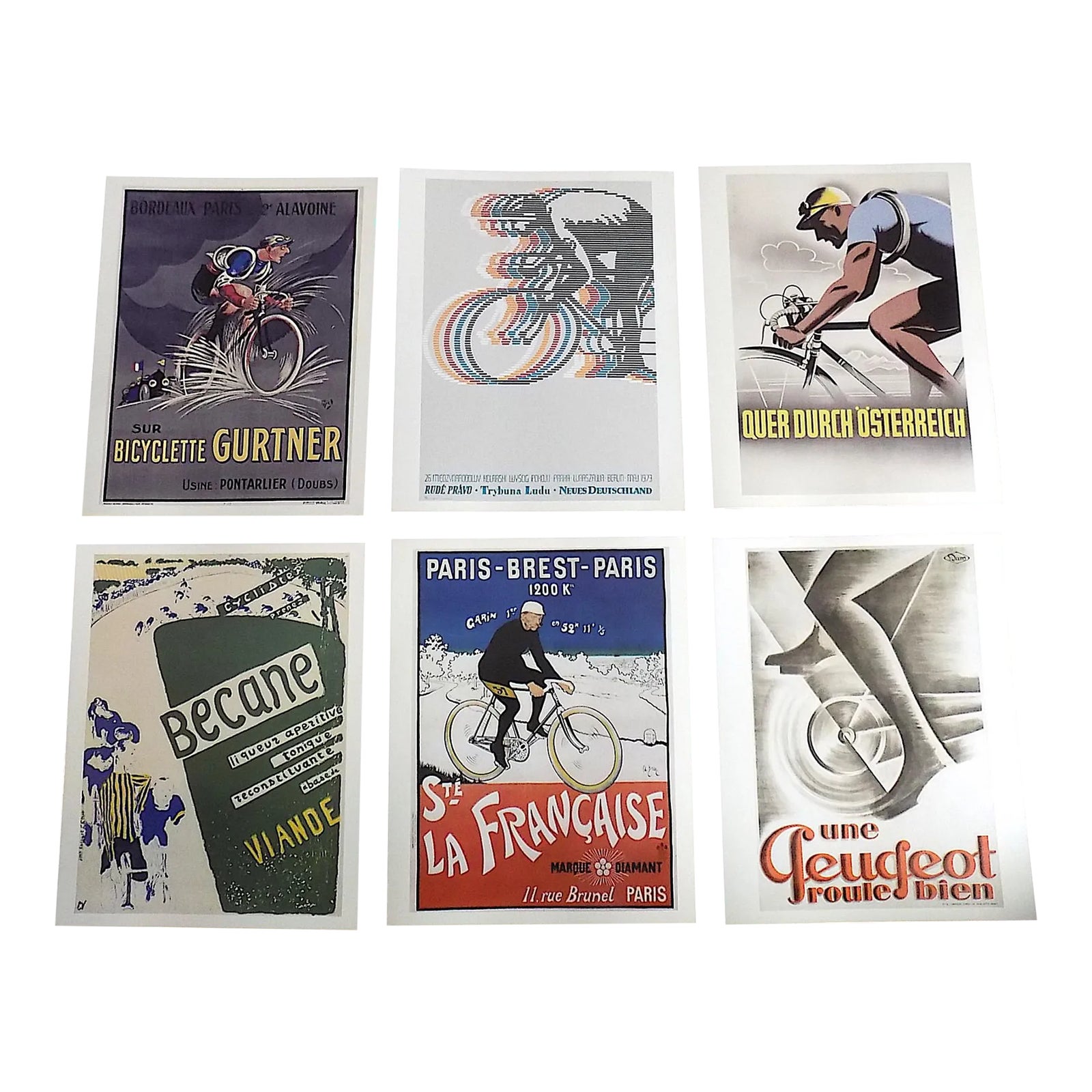 Vintage Cycling Poster Lithographs - Set of 6 | Chairish