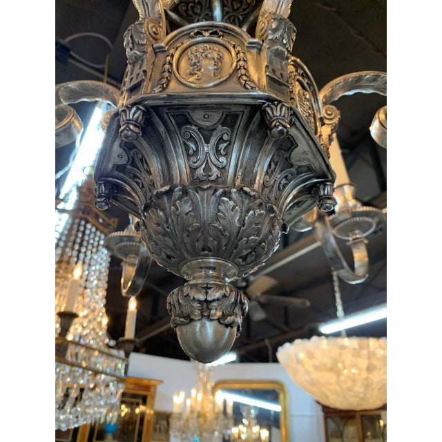 19th Century English Neoclassical Silver over Bronze 6 Light Chandelier ...