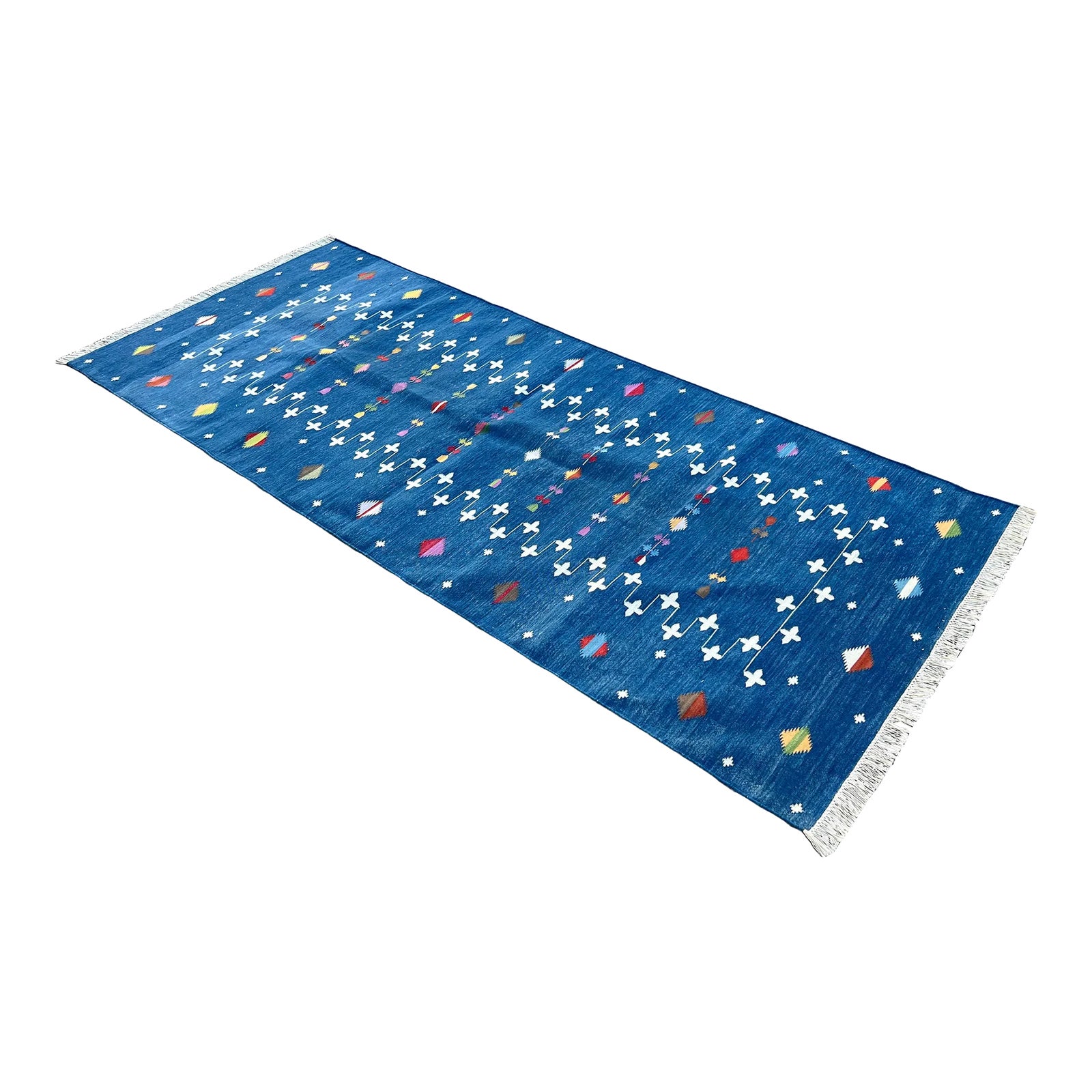 Handmade Cotton Denim Blue Shooting Star Runner Rug, Vegetable Dyed ...