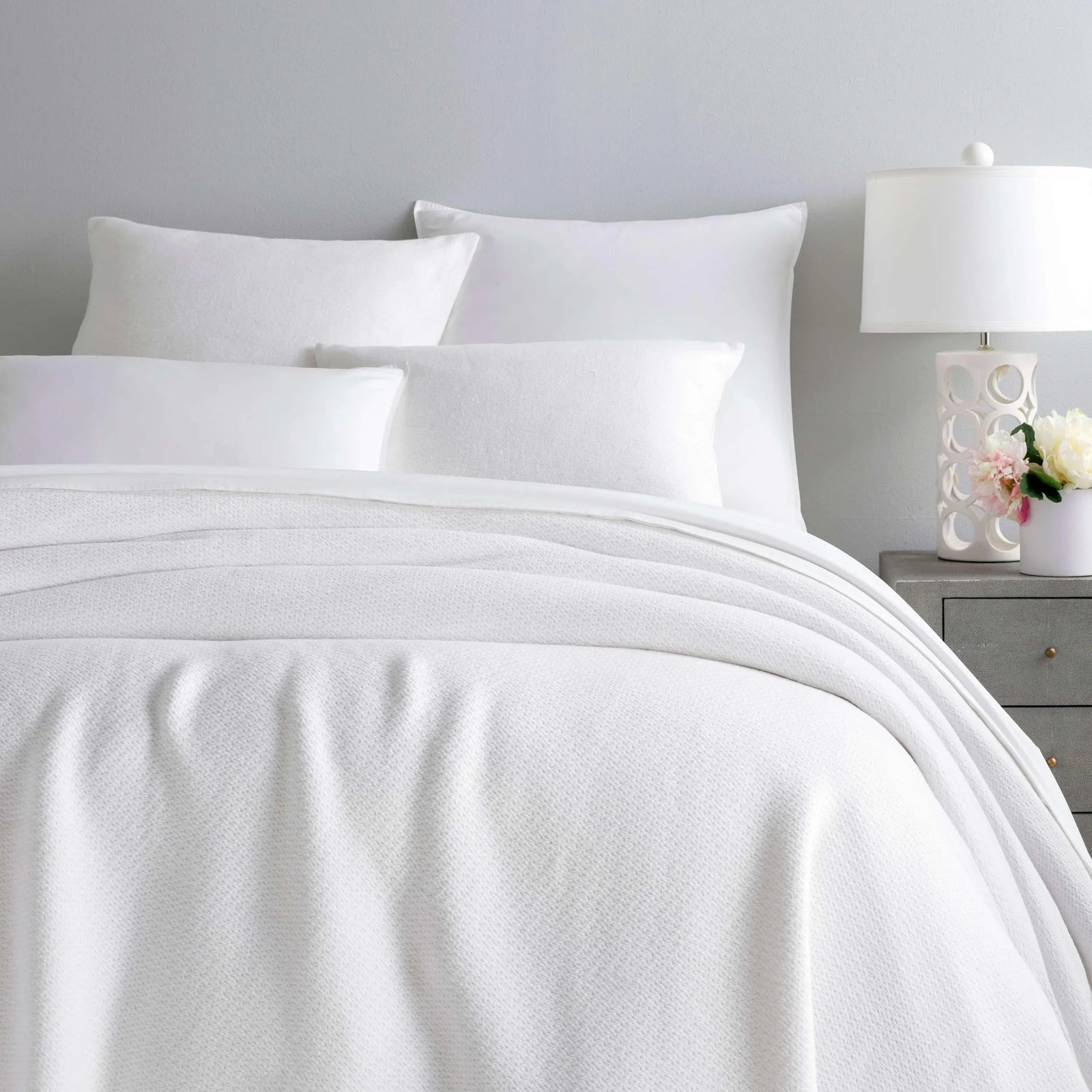 Pine Cone Hill by Annie Selke Quinn White Cotton Blanket, King | Chairish