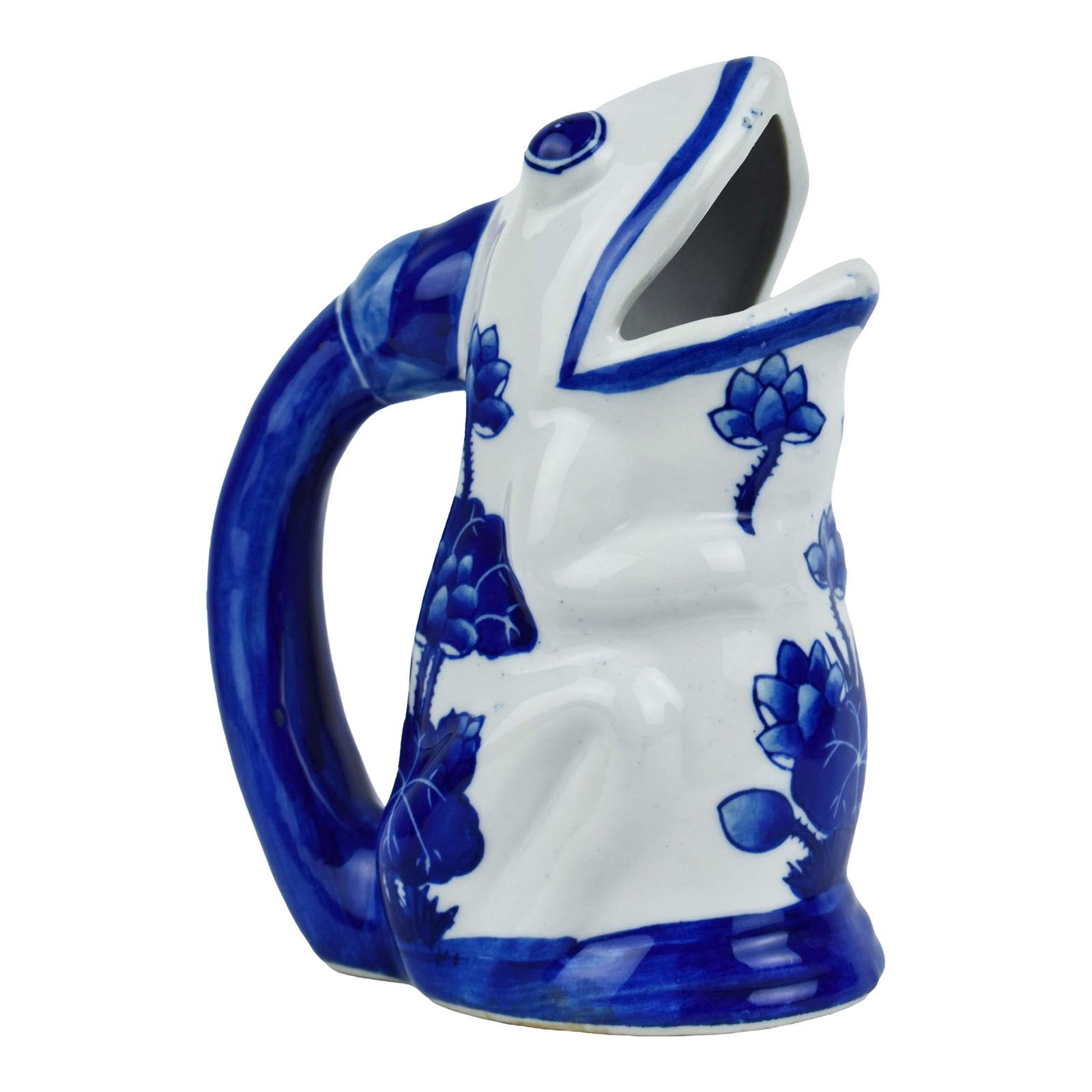 Vintage Blue and White Chinoiserie Porcelain Open-Mouthed Frog Pitcher ...