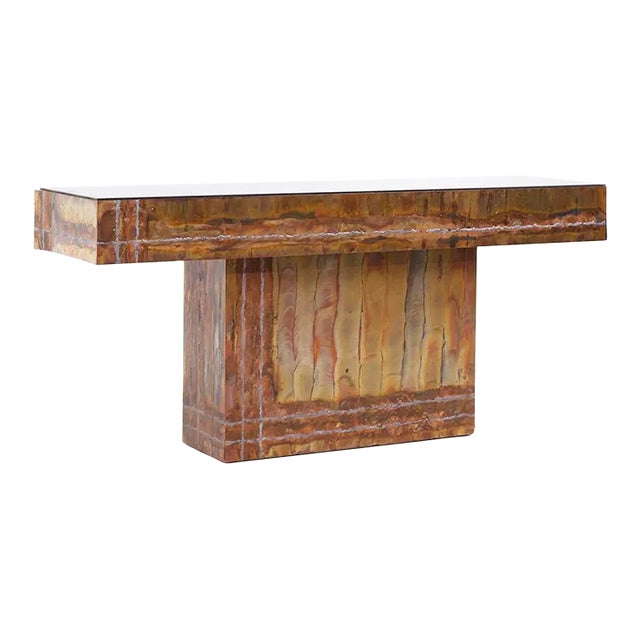 Mid Century Brutalist Copper Console Table | Chairish