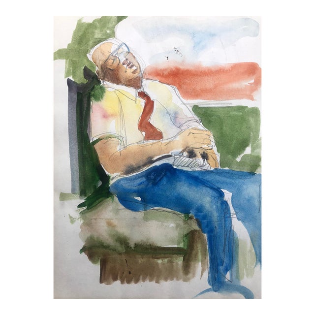 1980s John Reilly Watercolor Painting of a Sleeping Man | Chairish