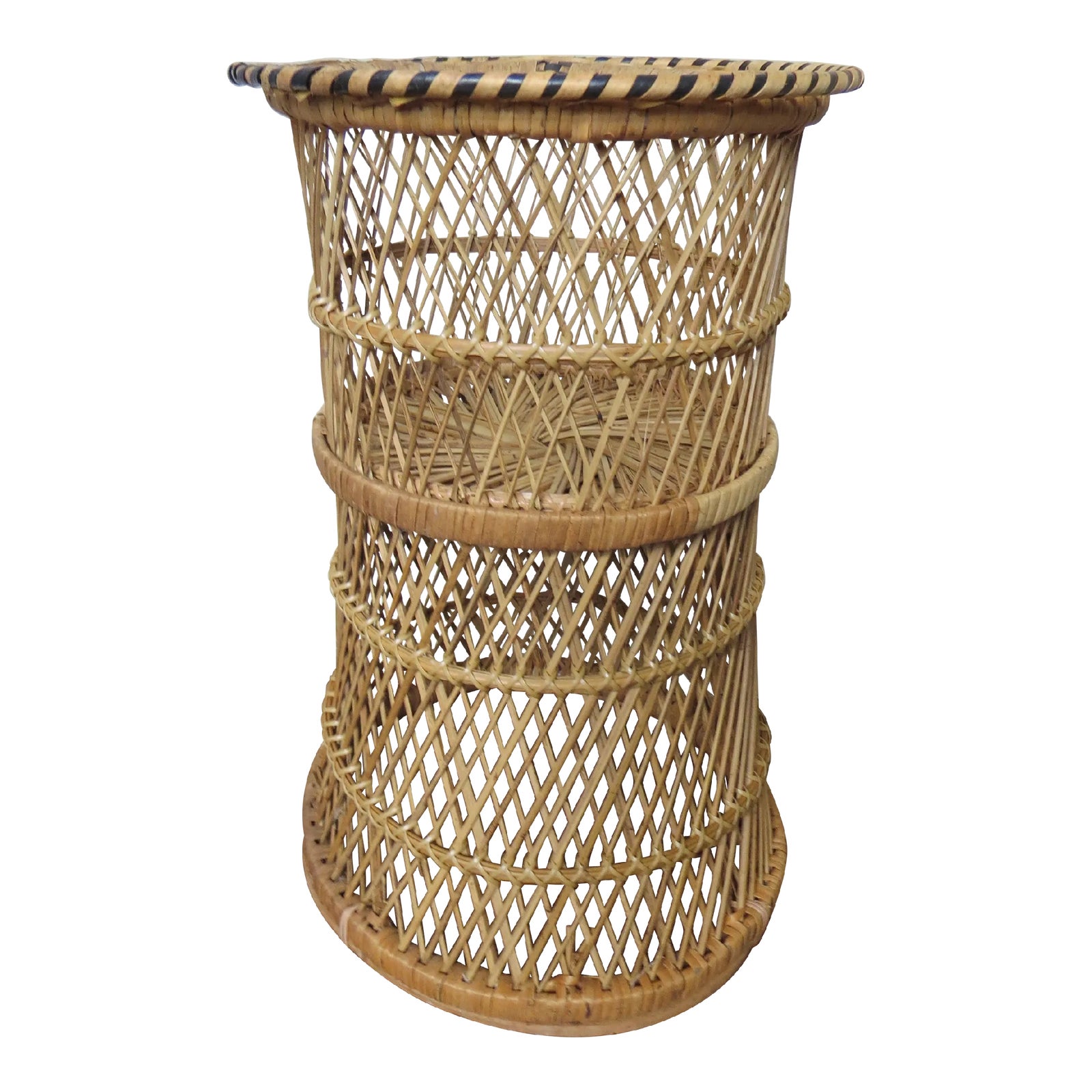 Vintage Tall Woven Rattan Wicker Boho Plant Stand | Chairish