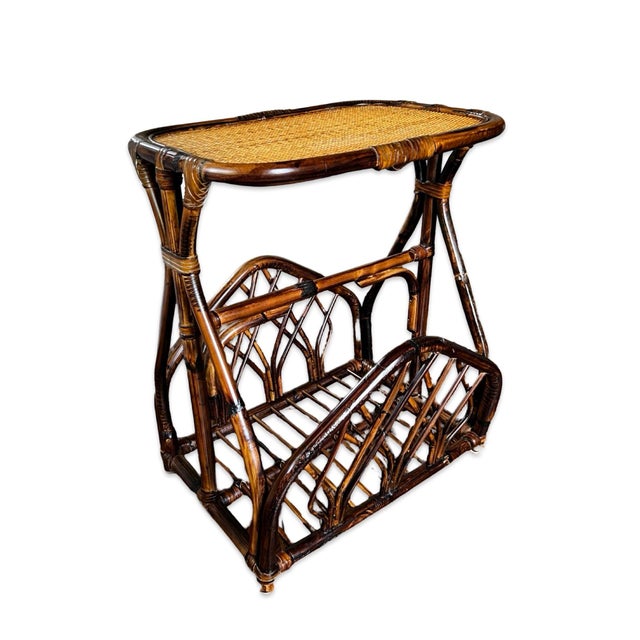 Mid 20th Century Vintage Faux Bamboo Cane Side Table & Magazine Rack ...