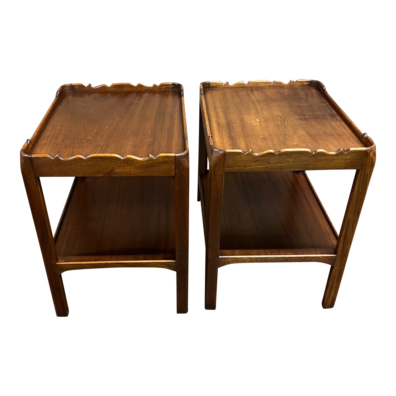 Pair of 1930s Scalloped Edge Walnut Side Tables | Chairish