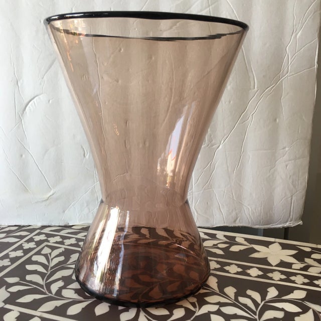 Champagne Colored Artist Signed Hand Blown Cinched Glass Vase | Chairish