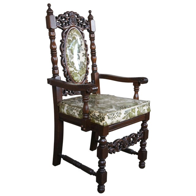 Set of 8 Vintage 20th Century Charles II Carolean Style Carved Oak ...