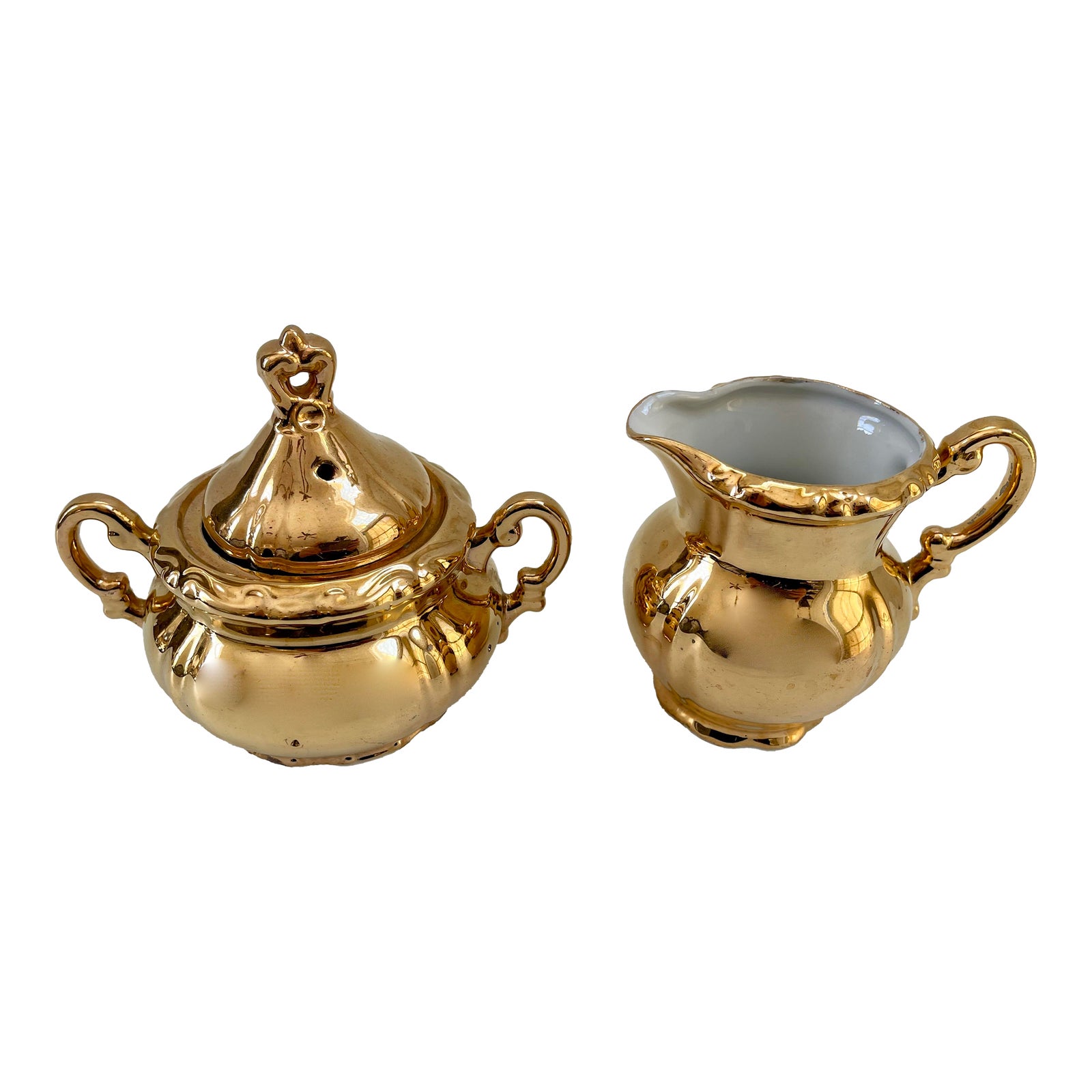 Vintage 24k Gold Plated Sugar & Creamer Set - a Pair | Chairish