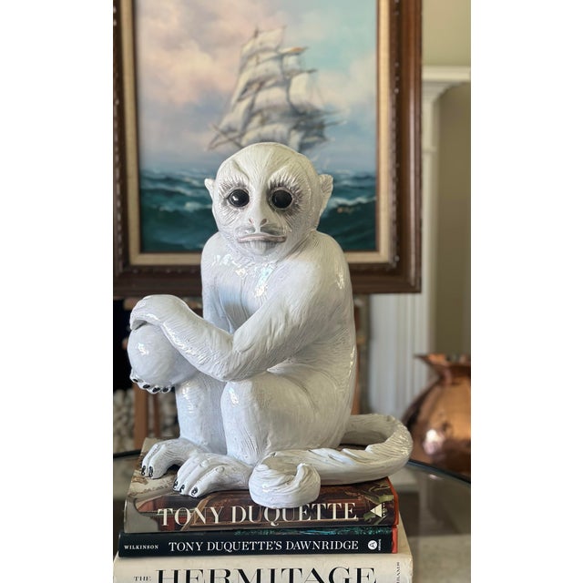 Mid Century Large Italian Ceramic Capuchin Monkey Statue | Chairish
