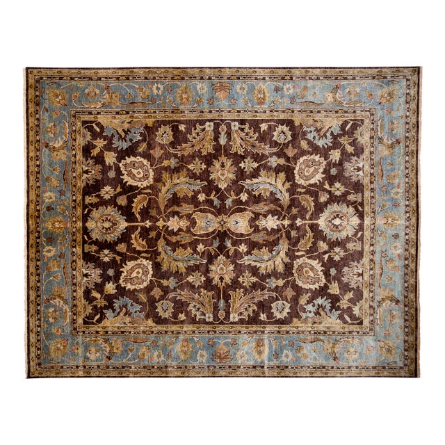 Traditional Blue & Brown Indian Rug - 8' X 10' | Chairish
