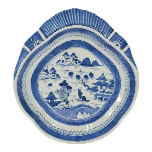 Antique Blue & White Canton Pattern Chinese Export Porcelain Shrimp ...