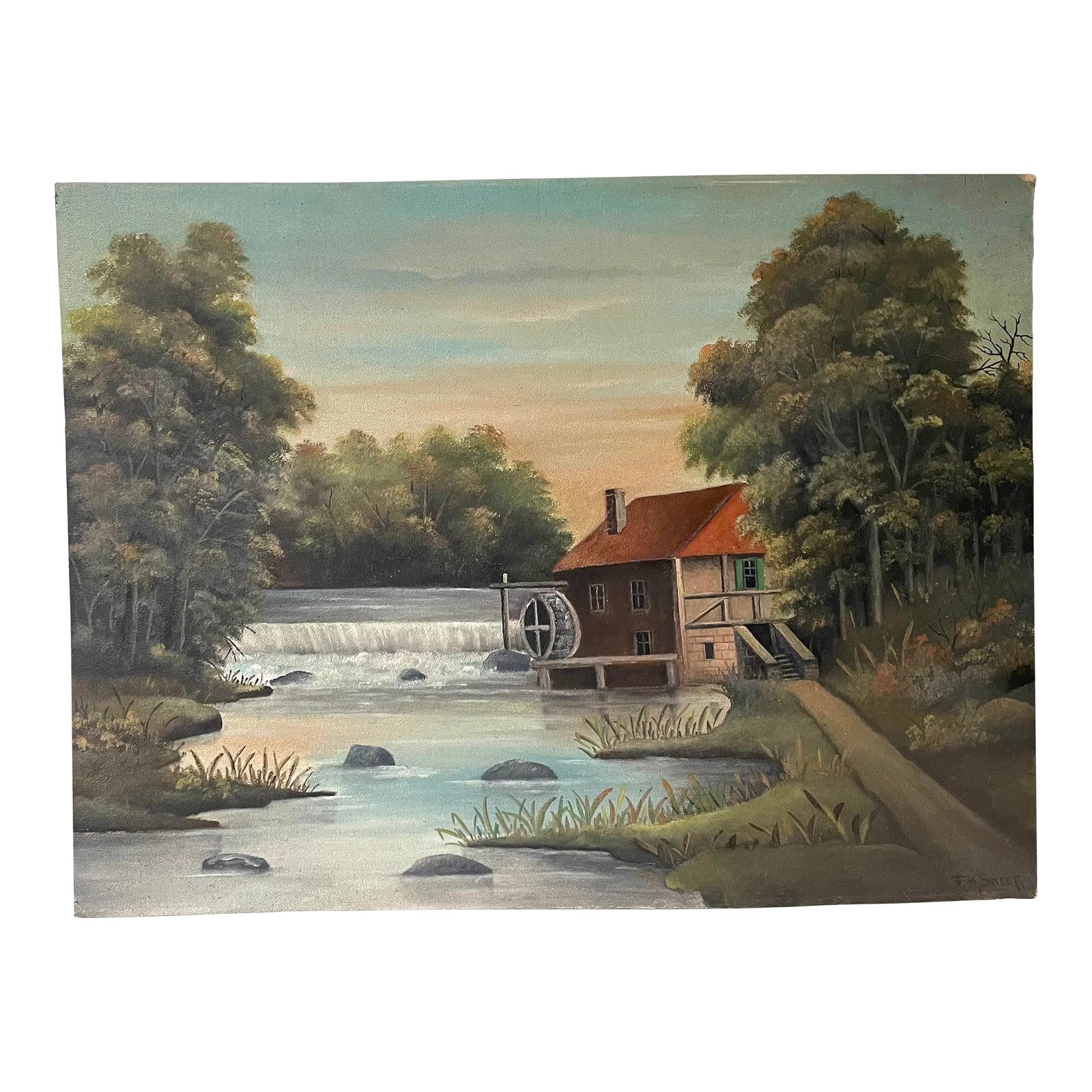 Frank H. Sweet New York Oil Painting of a Old Mill | Chairish