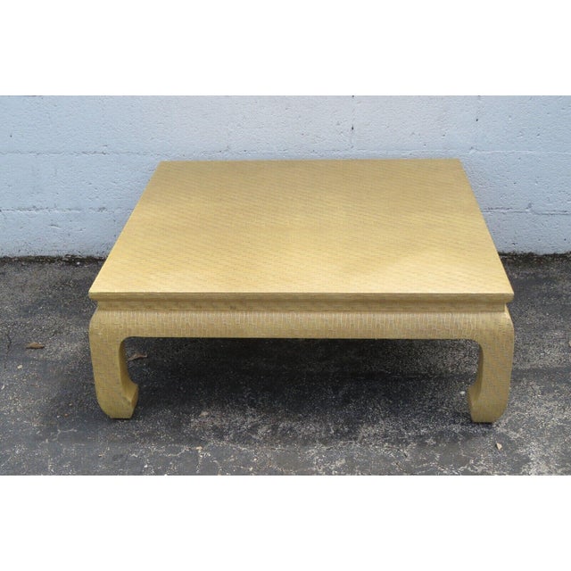 Baker Furniture Karl Springer Ivory Lacquered Raffia Ming Coffee Table | Chairish