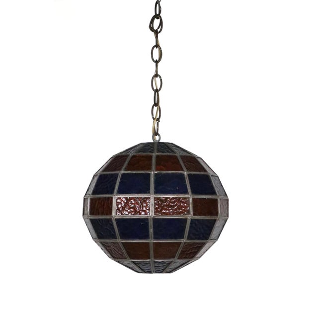 Leaded Ball Fixture With Geometric Textured Glass Block Surface C 1960/ ...