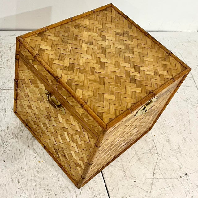 Vintage Faux Bamboo Woven Rattan Chest Trunk | Chairish