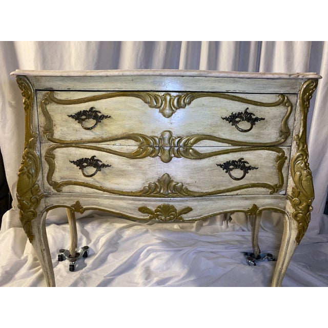 French Style Marble Top Painted Bombe Commode | Chairish