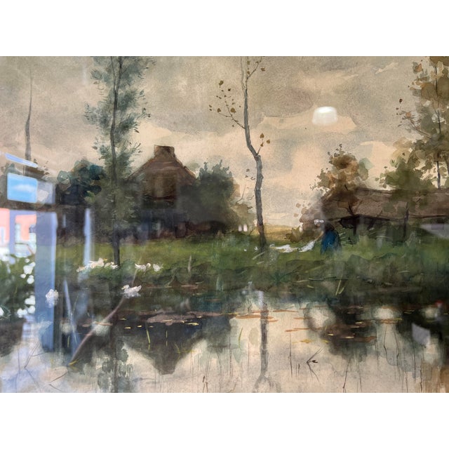Vintage Countryside Lake Landscape Watercolor Painting, Signed | Chairish
