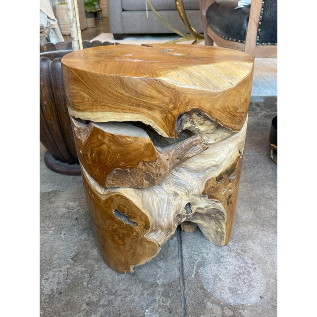 Solid Wood Organic Shape Stump Side Table | Chairish
