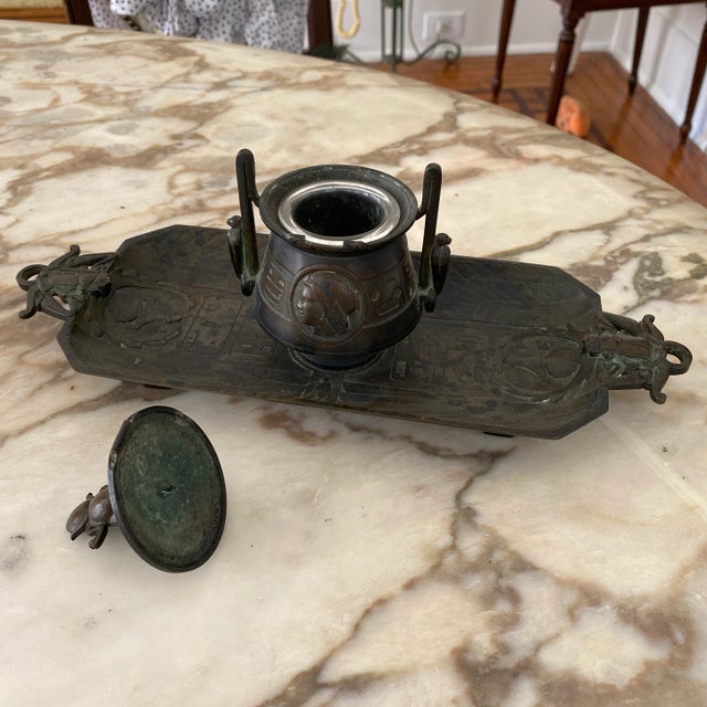 19th Century Antique Egyptian Revival Bronze Inkwell | Chairish
