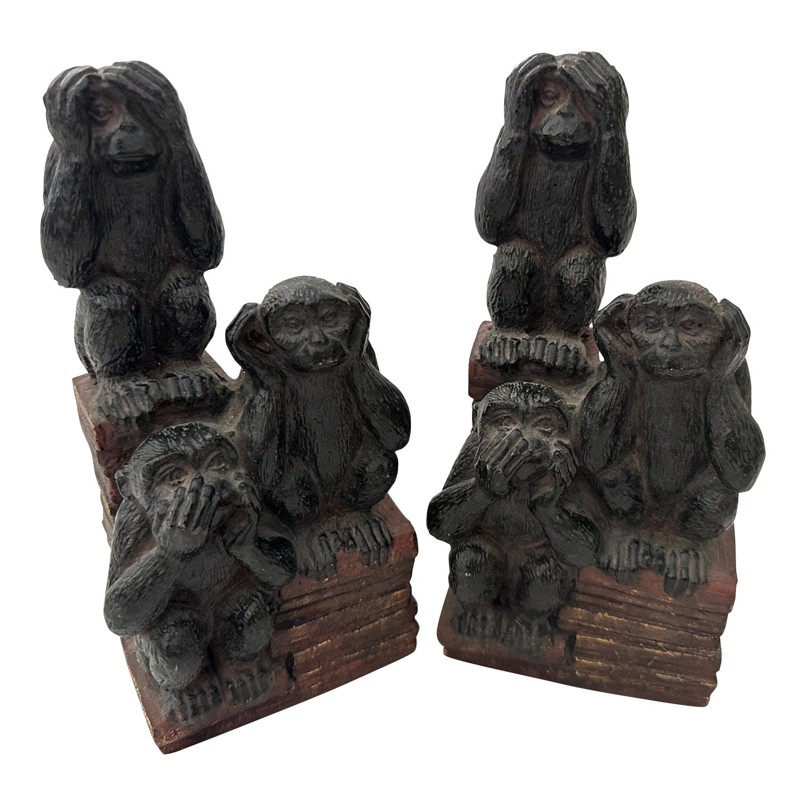 See No Evil, Speak No Evil, Hear No Evil Monkey Bookends-A Pair | Chairish
