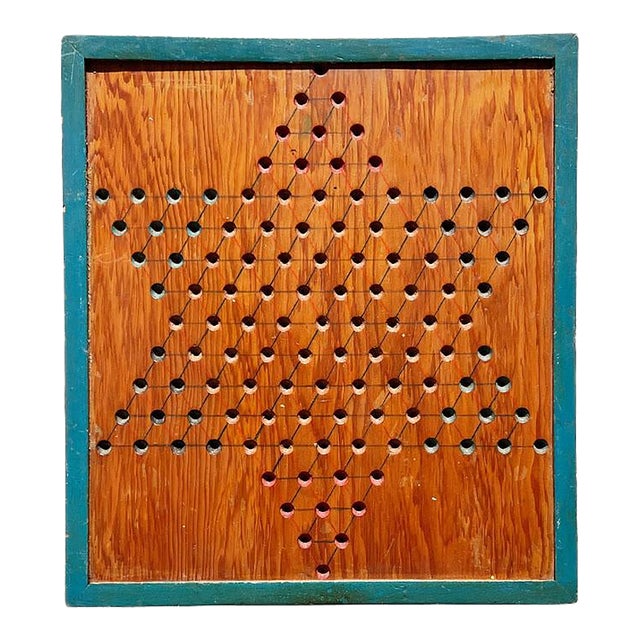 Antique Chinese Checkers Game Board With Original Paint and Blue Accents Chairish