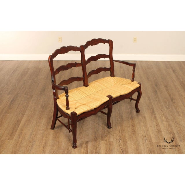 French Country Style Ladderback Rush Seat Settee | Chairish