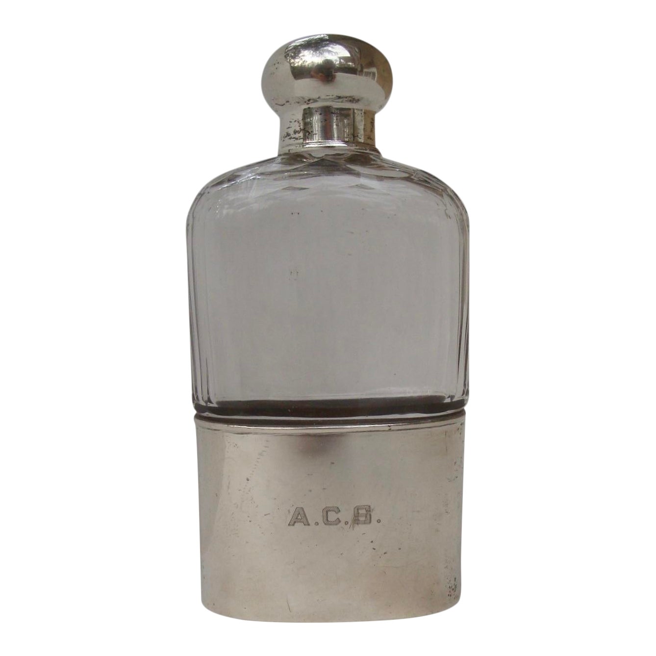 19th C. Antique Sterling Silver Faceted Crystal Flask | Chairish