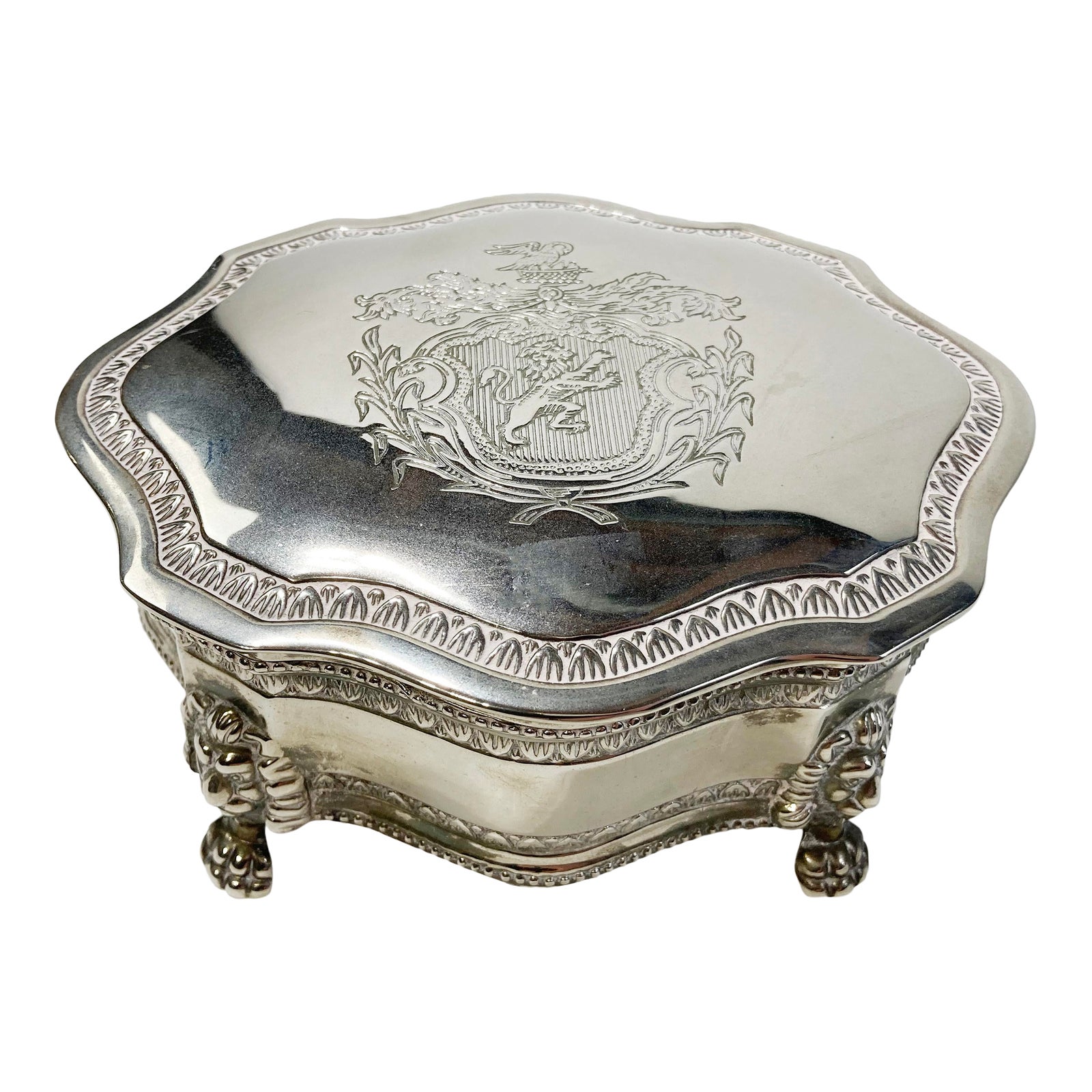 Vintage International Silver Company Crested Silver Plate Hinged Box ...