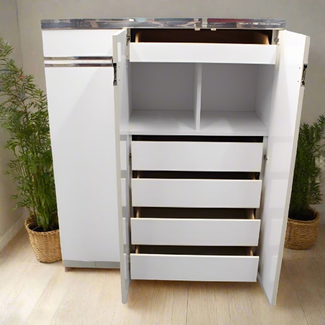 1970s Pierre Cardin White Armoire With Chrome Band | Signed | Chairish