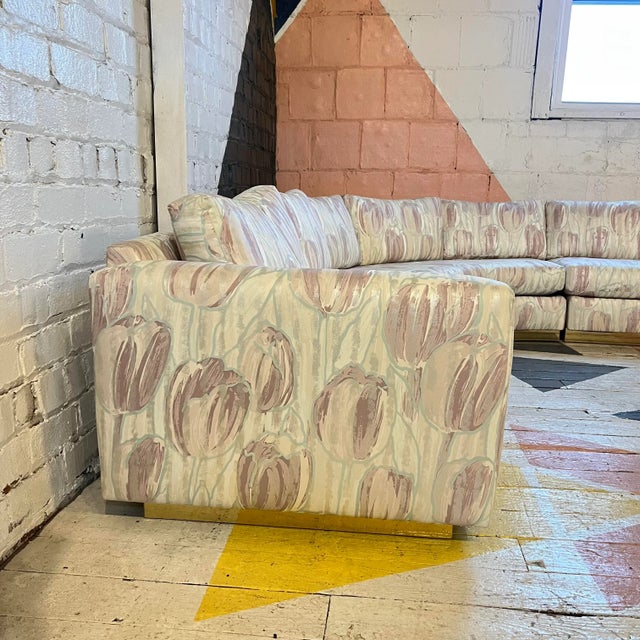 Curved Sectional 80s Sofa With Brass Base Detailing | Chairish