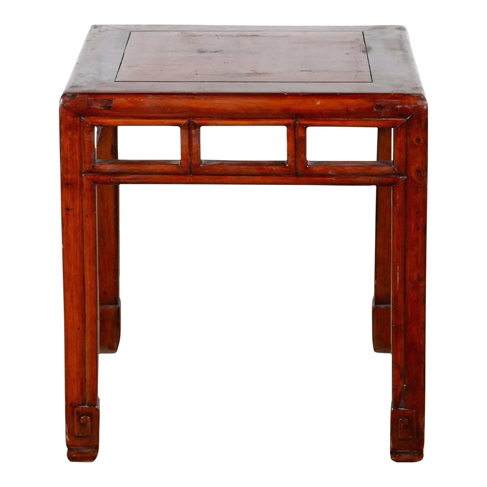 Vintage Chinese Red Lacquer Side Table with Open Apron and Carved ...