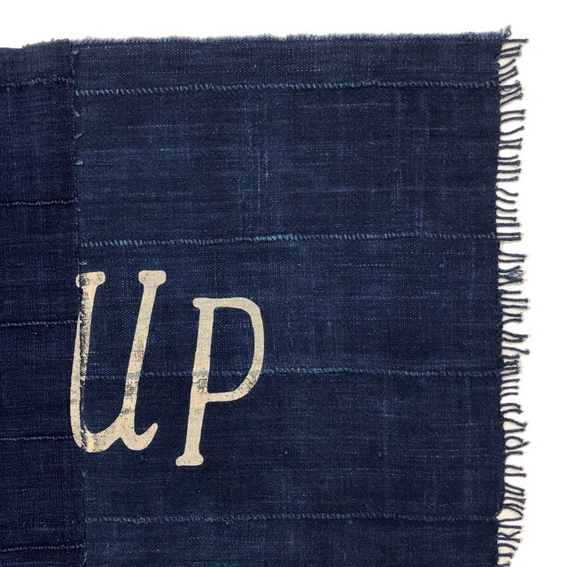 Large Patchwork Indigo Flag From Vintage Cotton, Don't Give Up the Ship ...