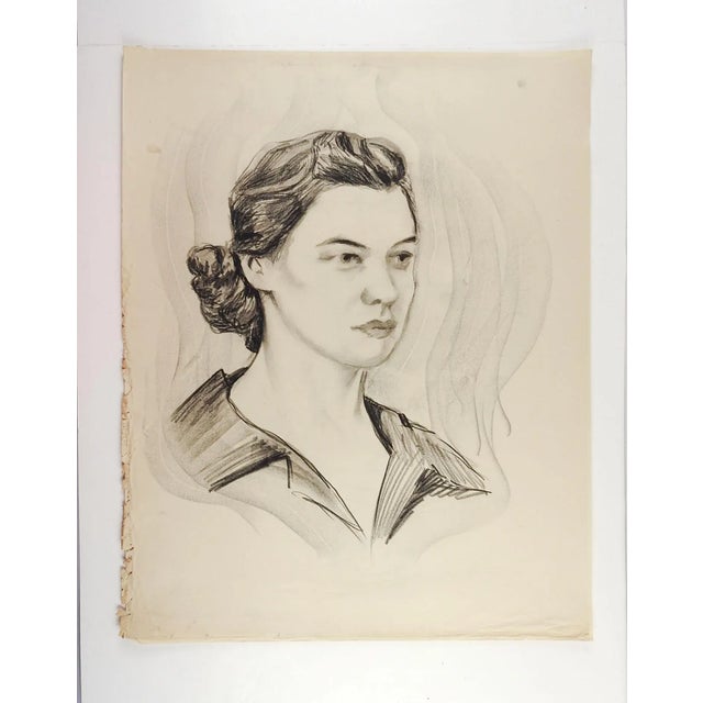 1950's Drawing Female Portrait | Chairish