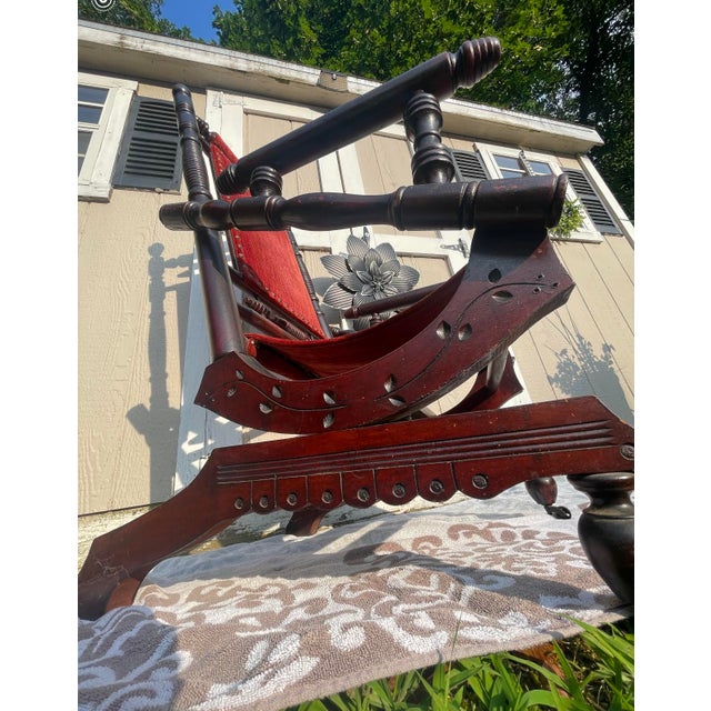 19th Century Finely Carved Mahogany Platform Rocker in Red Velvet ...