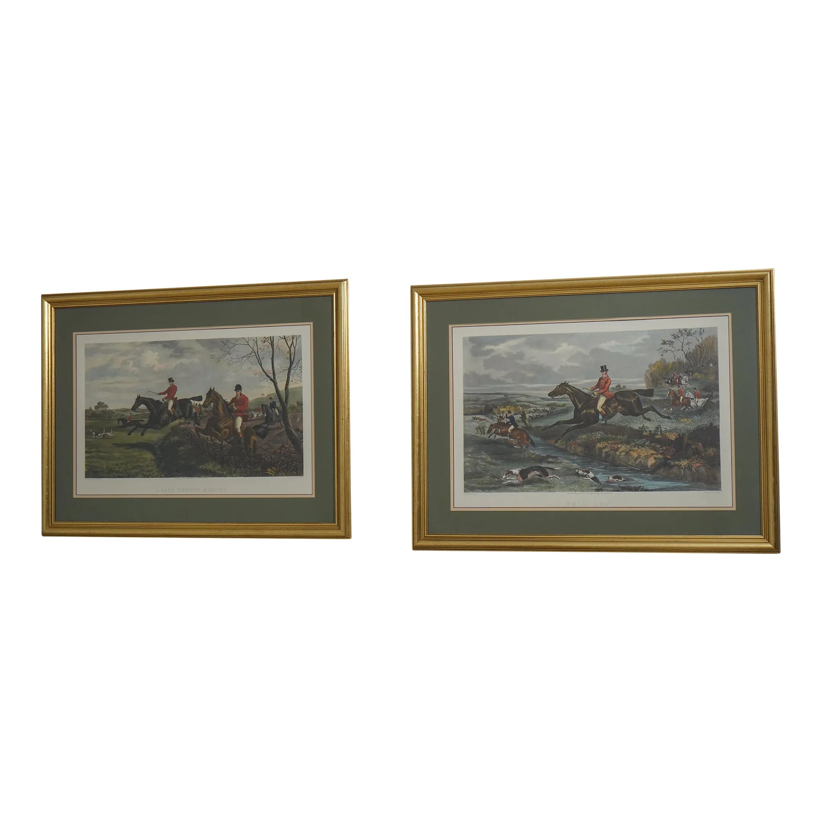 Pair Vintage 1880s English Hunt Scene Engravings | Chairish