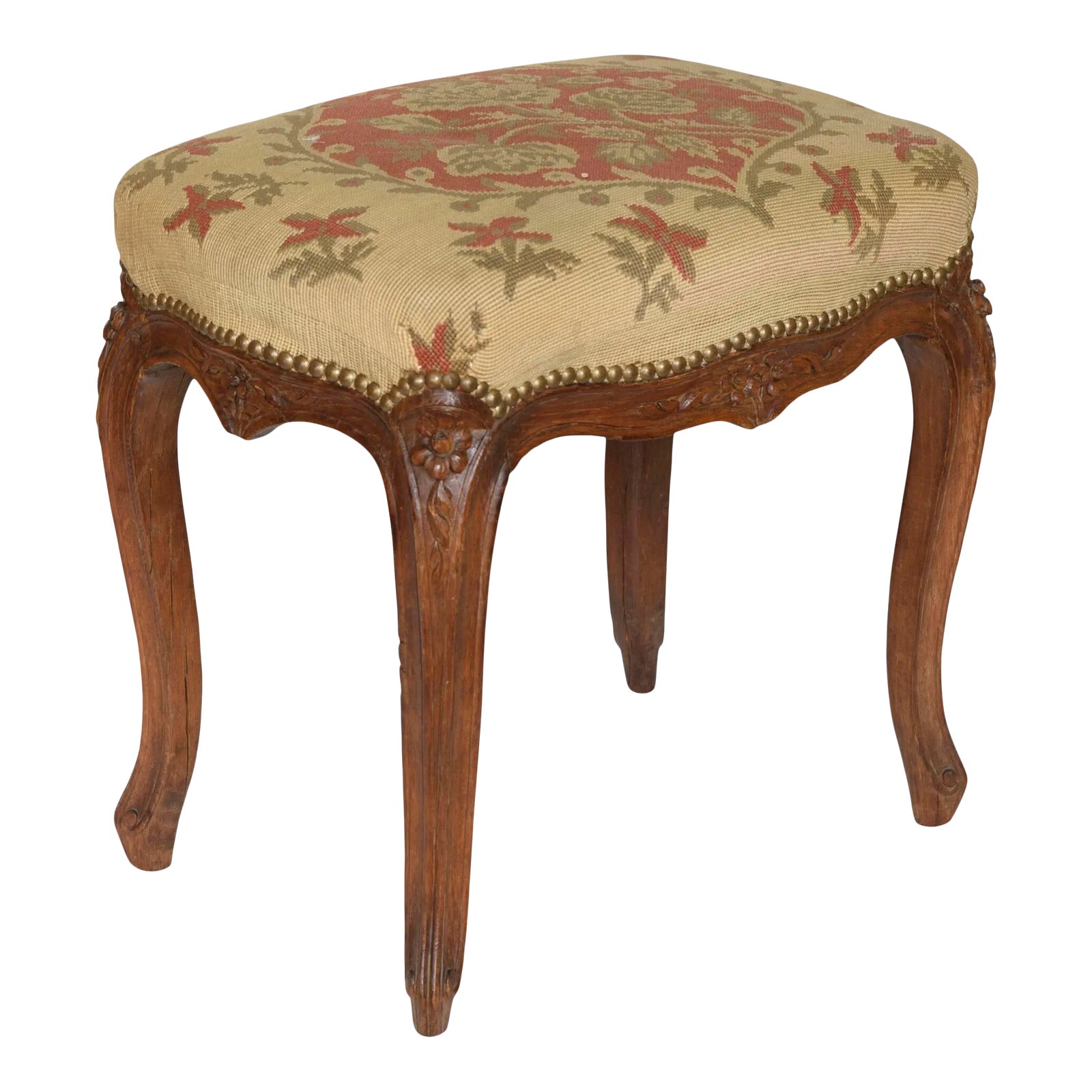 1900 - 1909 French Stool in Natural Wood With Needle Point Tapestry ...