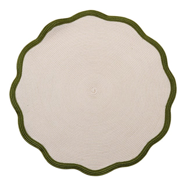 Deborah Rhodes Border Scallop Placemats, Grass, Set of 4 | Chairish
