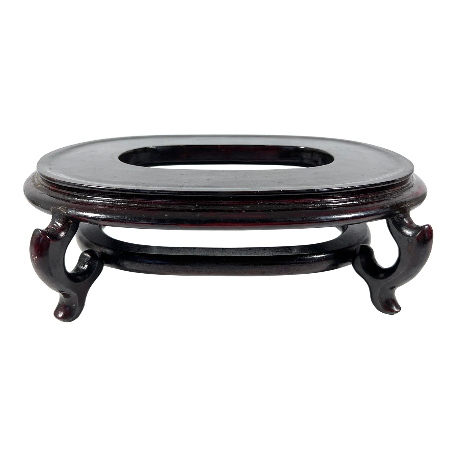 Large Mid Century Dark Brown Chinese Oval Display Stand Pedestal for ...