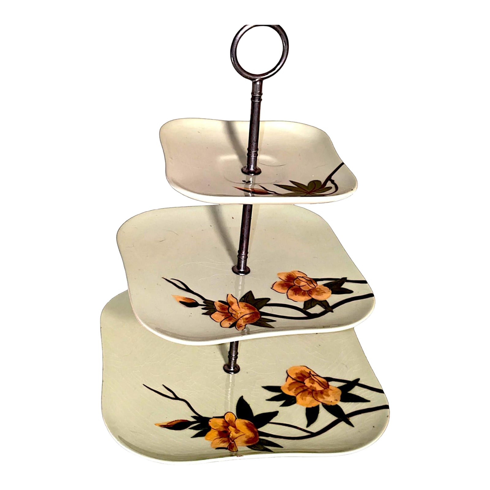 1941 Hand Decorated Weil Ware California Pottery 3-Tiered Serving Tray ...