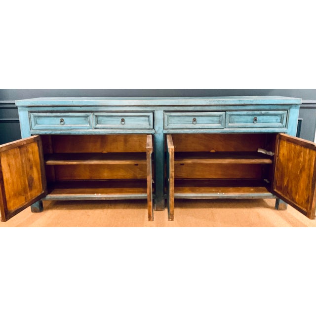 Modern Rustic Teal Sideboard | Chairish