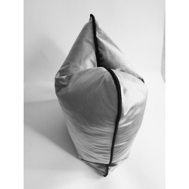 Silver Platinum Velvet Pillow With Onyx Piping | Chairish